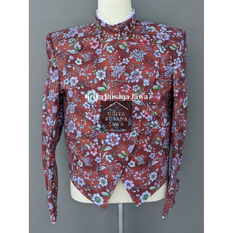 Jual Beskap Solo Krowok Alusan Motif Bunga Cokelat | Shopee Indonesia