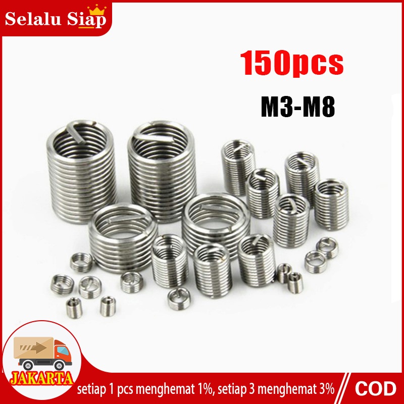 Jual 150PCS Set M3-M8 Recoil Helicoil BAUT KUNCI Thread Insert Screws ...