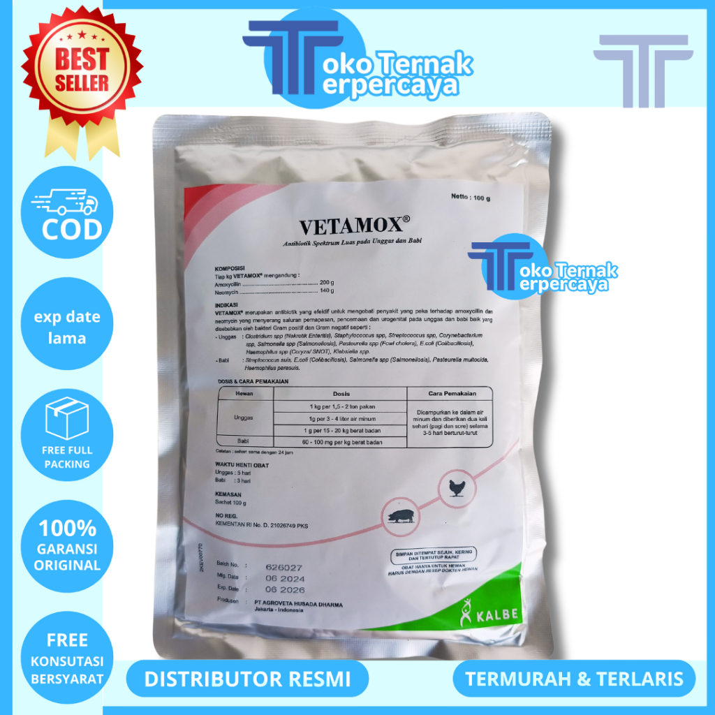 Jual VETAMOX 100 GRAM - Antibiotik Spektrum Luas pada Unggas dan Babi ...