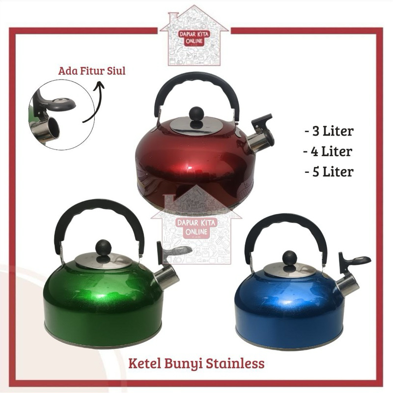 Jual Teko Bunyi Warna Kettle 3,4,5 Liter Stainless Steel / Teko Siul Teko Pemanas Masak Air ...