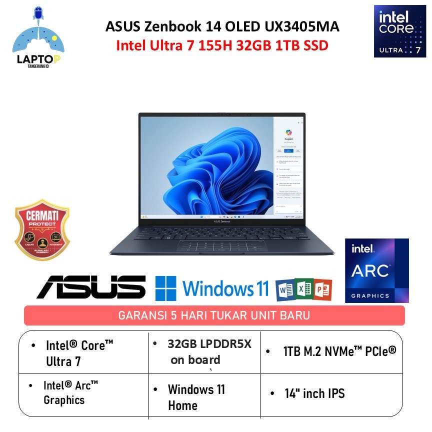 Jual ASUS Zenbook 14 OLED UX3405MA Intel Ultra 7 155H 32GB 1TB SSD W11 ...