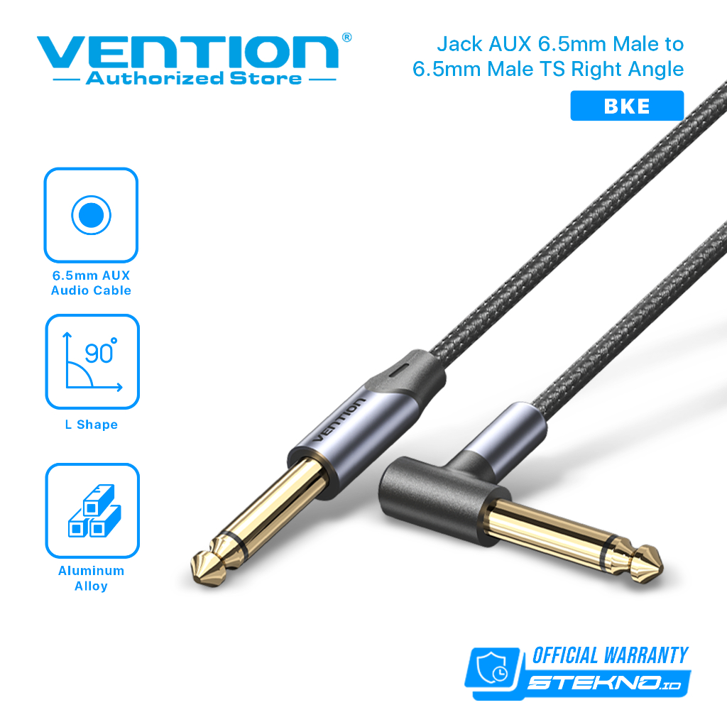 Jual Vention Kabel Audio Jack Aux 6.5mm Male to 6.5mm Male TS Right Angle Cotton Braided Series ...