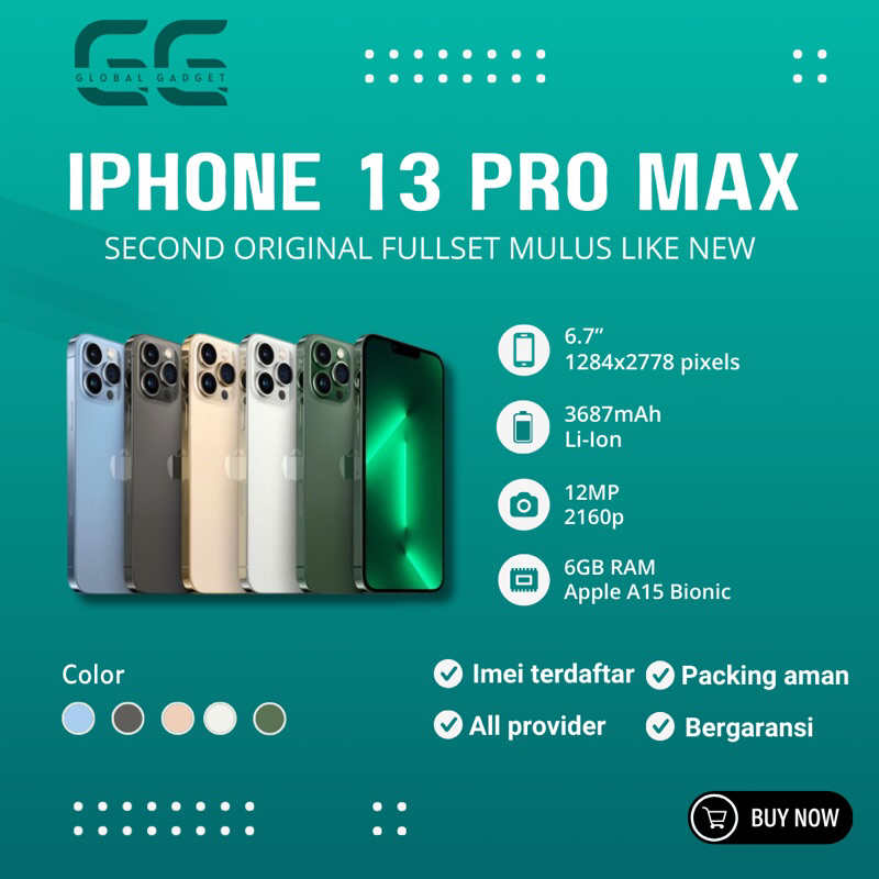 Jual [IMEI TERDAFTAR] 13 PRO MAX 128GB/256GB/512GB/1TB SECOND BEKAS ORIGINAL FULLSET MULUS LIKE ...
