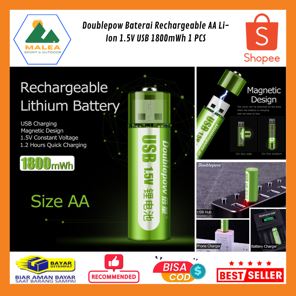 Jual Baterai Rechargeable AA Li-Ion 1.5V USB 1800mWh 1 PCS / Baterai ...