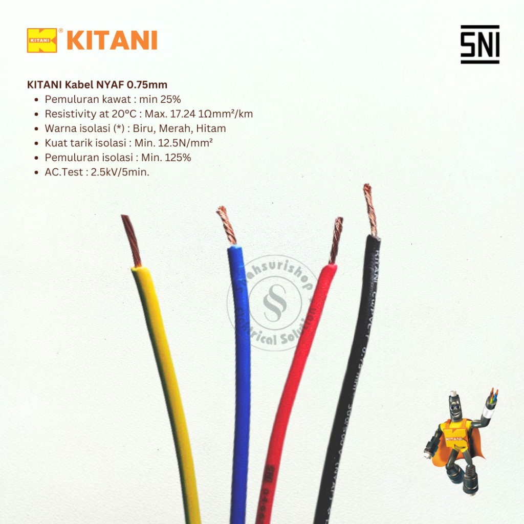 Jual KITANI KABEL NYAF KABEL TEMBAGA SERABUT 0.75 MM BULAT METERAN ...
