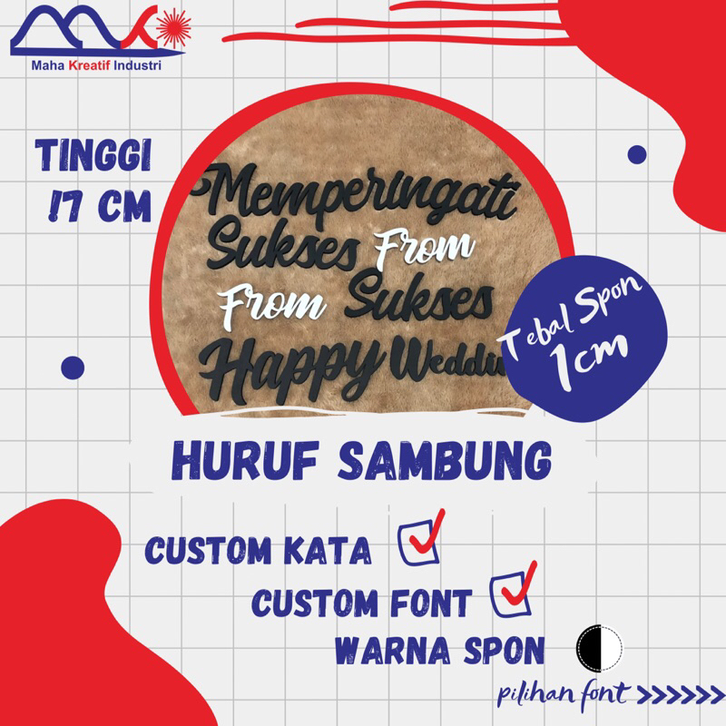Jual Huruf Spon Papan Bunga Rustic (Huruf Sambung) 𝗧.𝟭𝟳 𝗰𝗺| Spon 1 cm ...