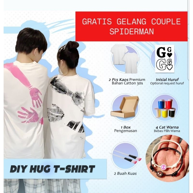 Jual DIY HUG T-SHIRT 1 SET LENGKAP COUPLE/ KAOS POLOS KATUN CAT BERPELUKAN | Shopee Indonesia