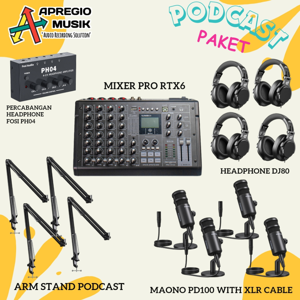 Jual Paket podcast 4 orang RTX6 Maono PD100 DJ80 Lengkap Premium ...