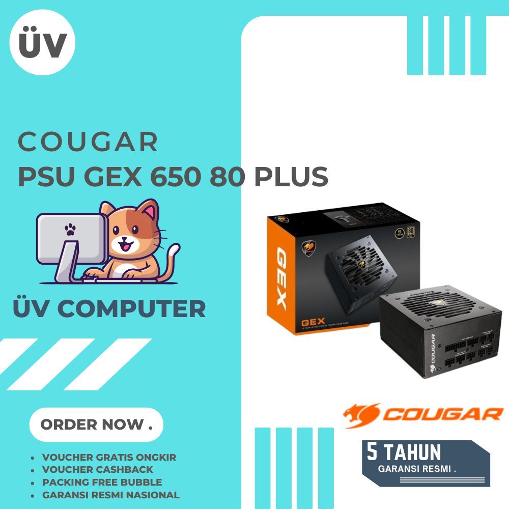 Jual Power Supply PSU Cougar GEX 650 Gaming 650 Watt 80+ Gold Full Modular Garansi 5 Tahun ...