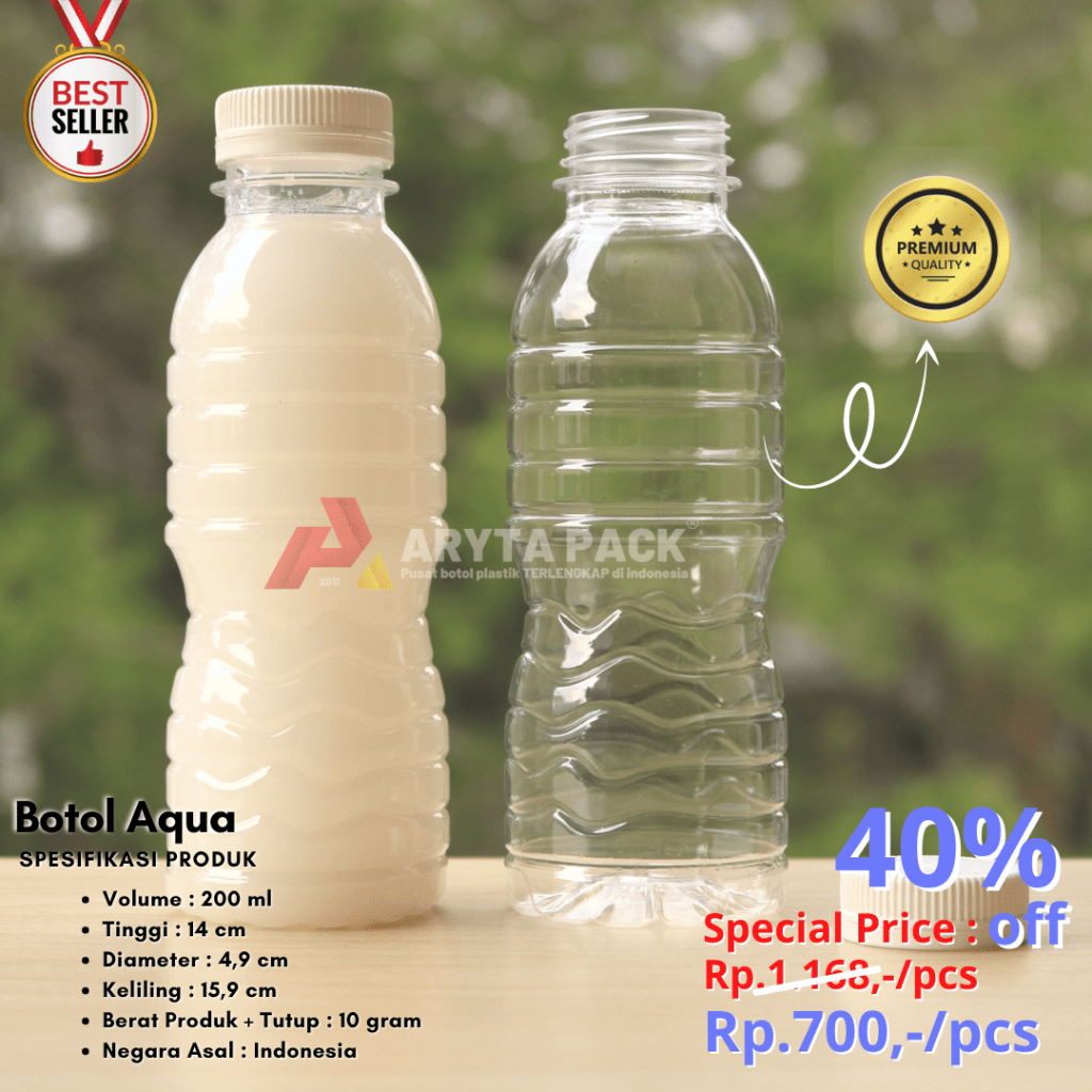 Jual Botol plastik PET 200ml aqua minuman mineral jus susu kopi tutup ...