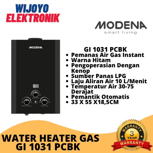 Jual Water Heater MODENA GI1031PCBK Gas Instant 10Liter /menit GI 1031 ...