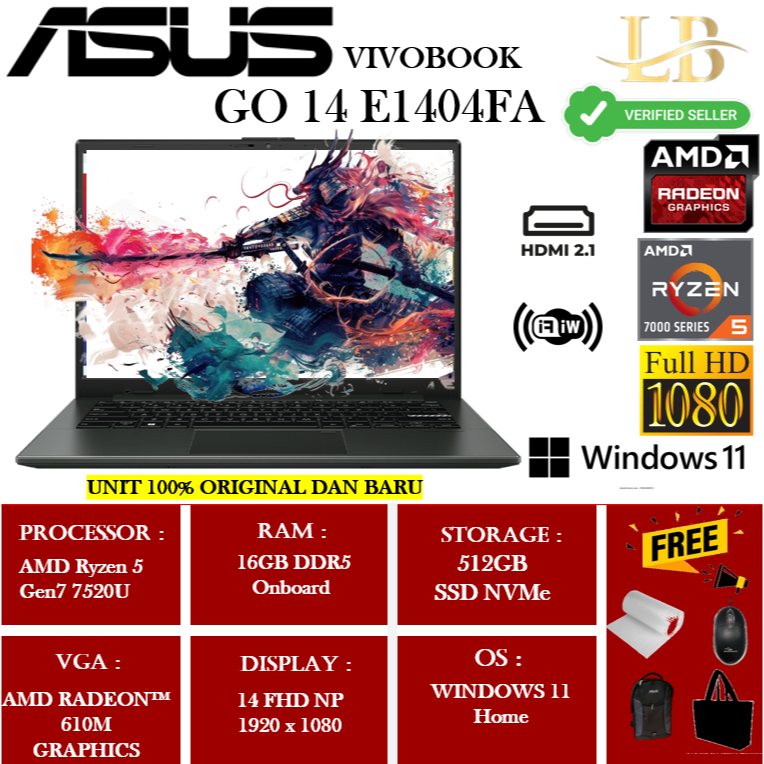 Jual Laptop Gaming Asus Vivobook Go 14 E1404FA AMD Ryzen5 7520U 16GB ...