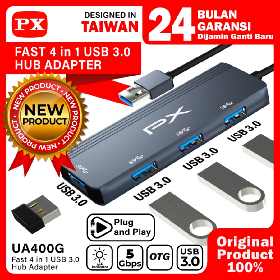 Jual USB Hub Converter USB 3.0 Connector Adaptor Laptop 4 in 1 PX ...