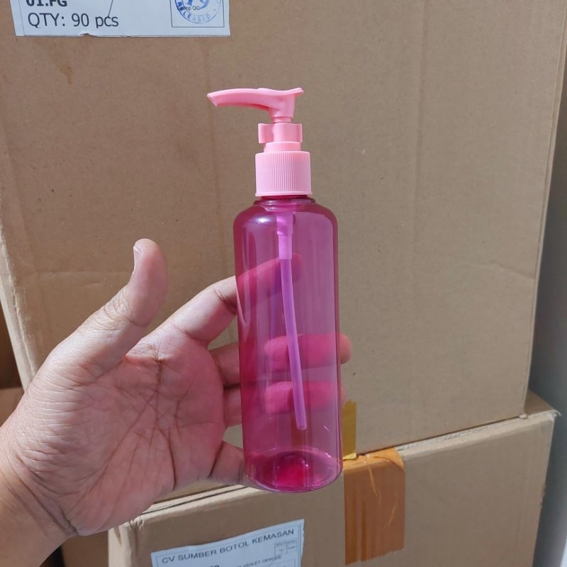 Jual BOTOL PUMP 250ML PINK / BOTOL PET 250 ML PINK TUTUP PUMP CLIP LOCK PINK | Shopee Indonesia