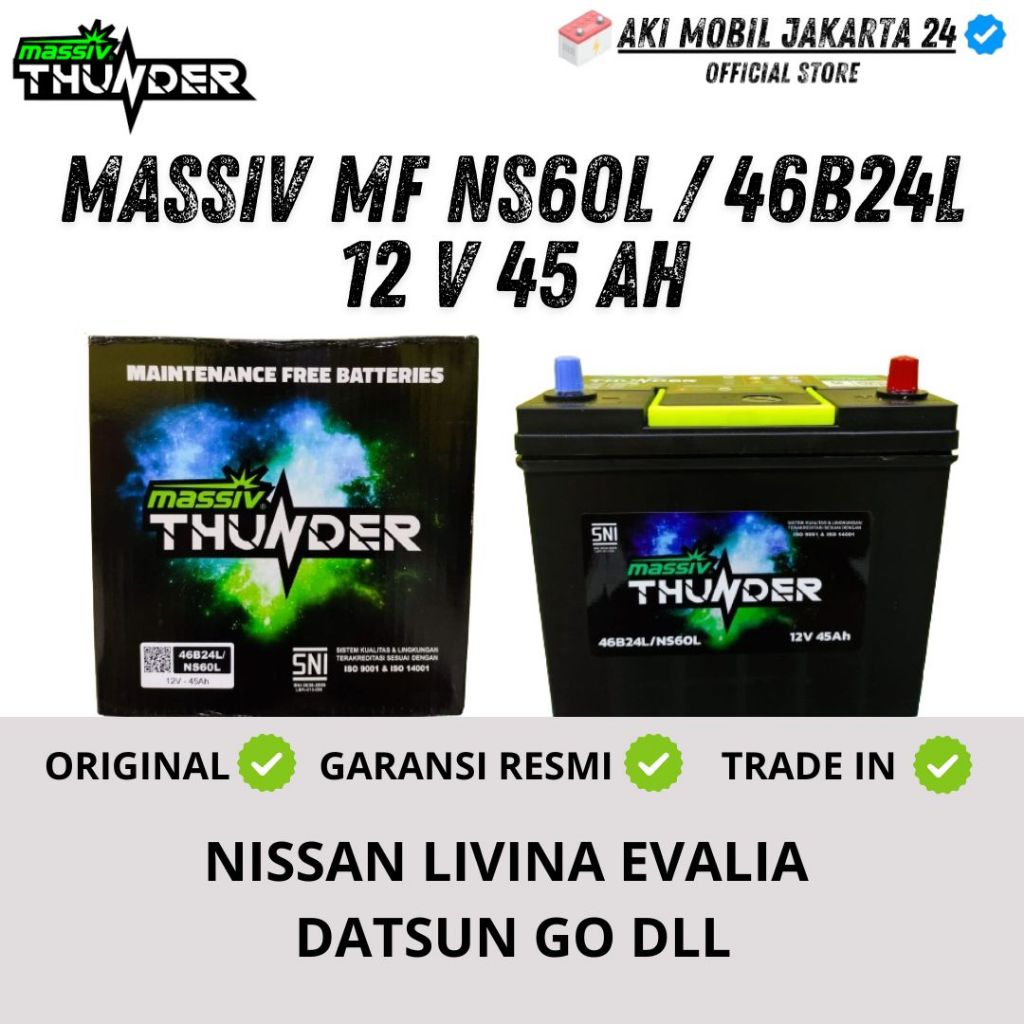Jual Aki Mobil RENAULT TRIBER NS60L / 46B24L MASSIV THUNDER Aki Kering 12 V 45 Ah | Shopee Indonesia