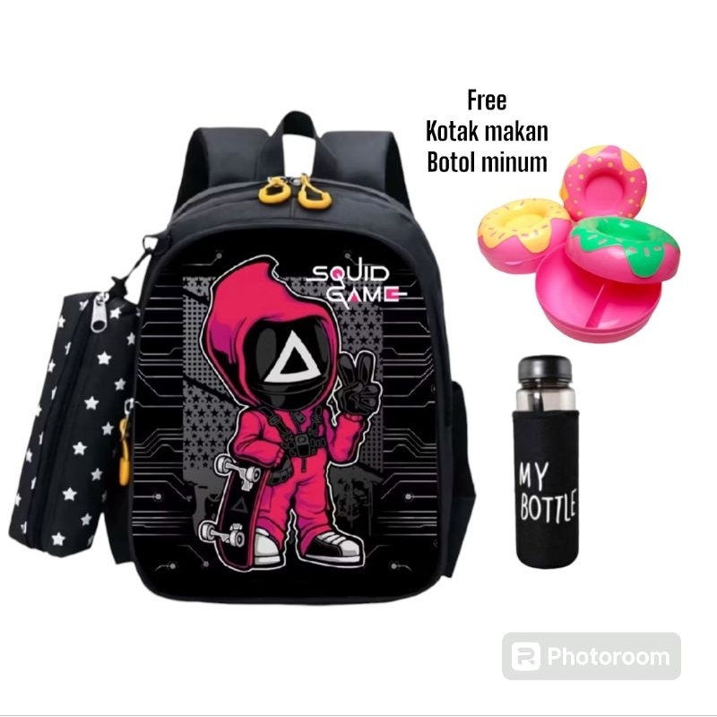 Jual tas ransel sekolah anak tk paud sd motif squid game free kotak ...