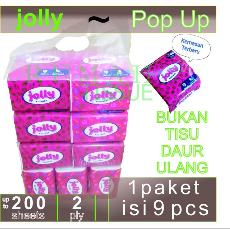 Jual tisu JOLLY pop up 200 sheet 1 bundle isi 9 pack {kemasan baru ...
