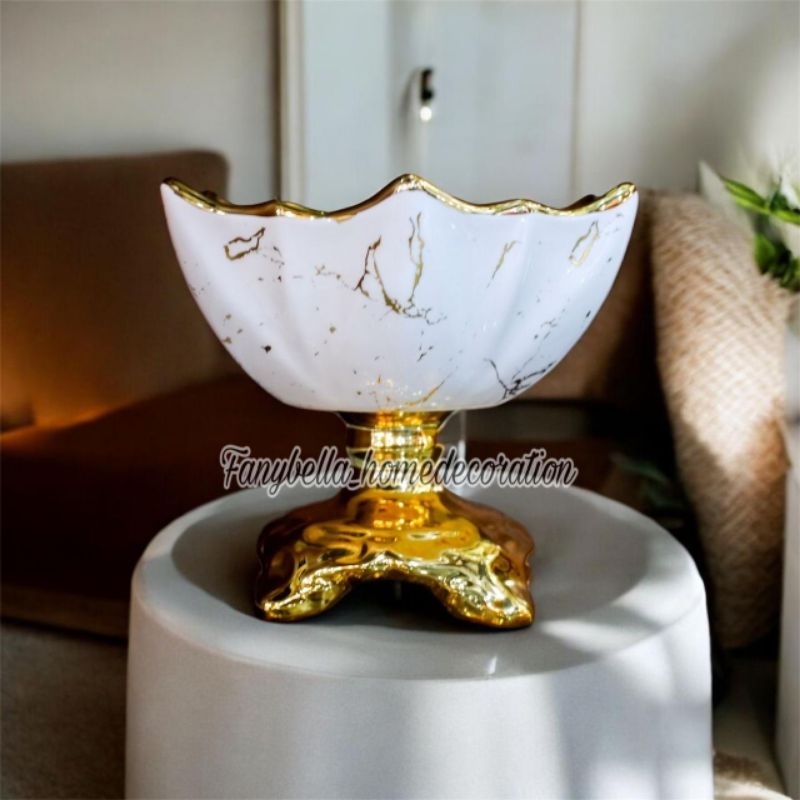 Jual Vas Bunga Keramik Marble Putih Kuning Emas Keramik Import Dekorasi ...