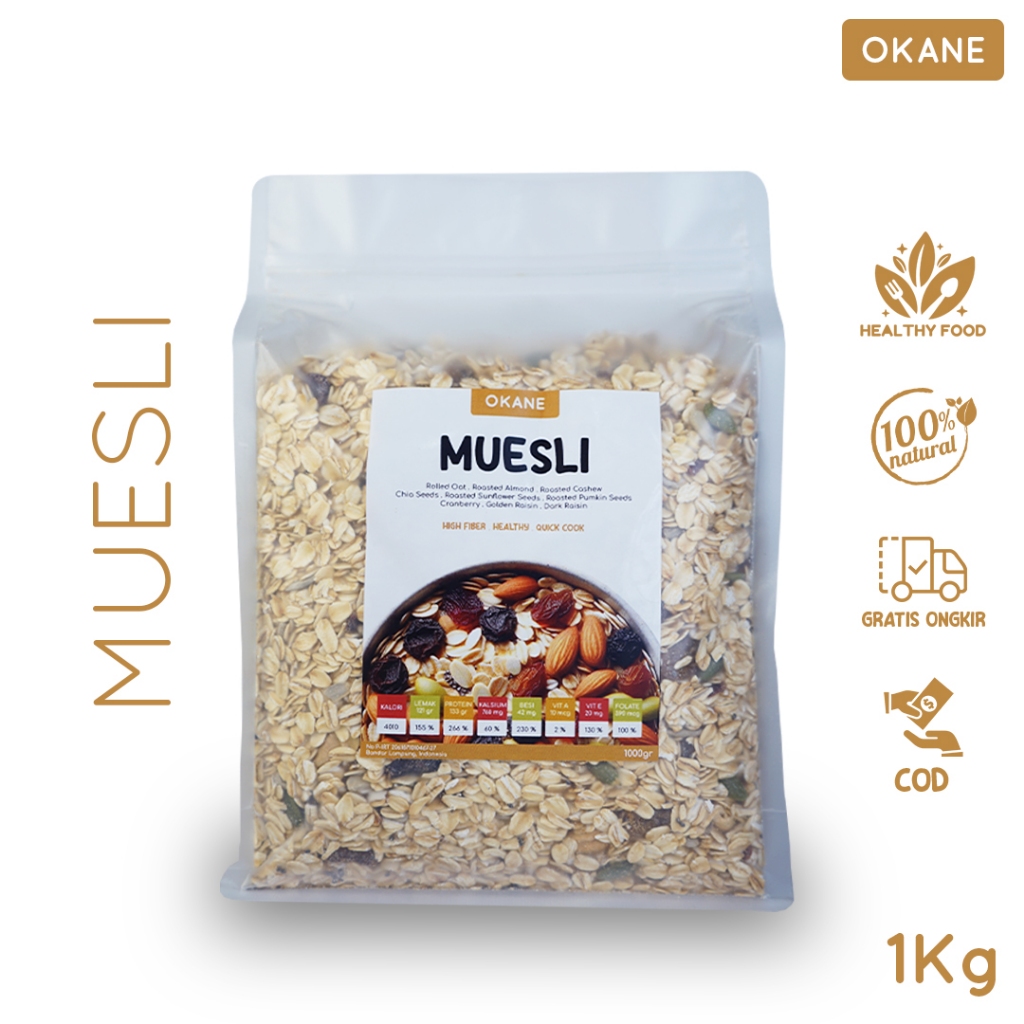 Jual 1Kg Muesli Premium OKANE Tanpa Gula Tambahan / Muesli Sarapan ...