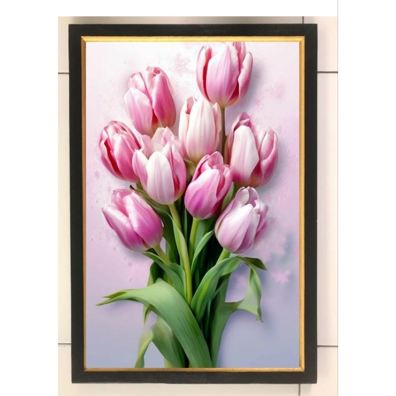 Jual Hiasan dinding lukisan cetak Bunga tulip pink plus bingkai ukuran ...