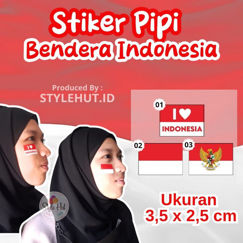 Jual Sticker Pipi Merah Putih/Sticker Bendera Pipi/Sticker Tempel Pipi ...