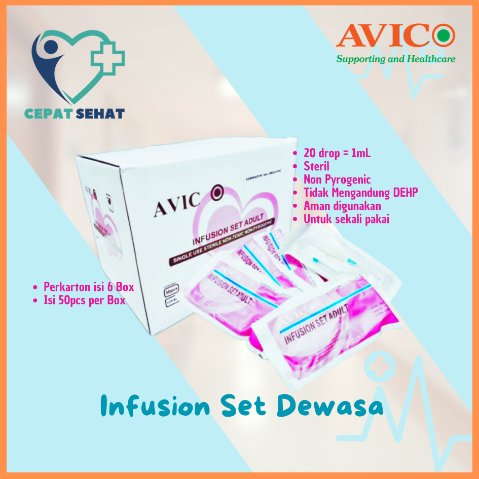 Jual Infuset Dewasa Selang Infus set AVICO Per Box isi 50 pcs Infusion ...