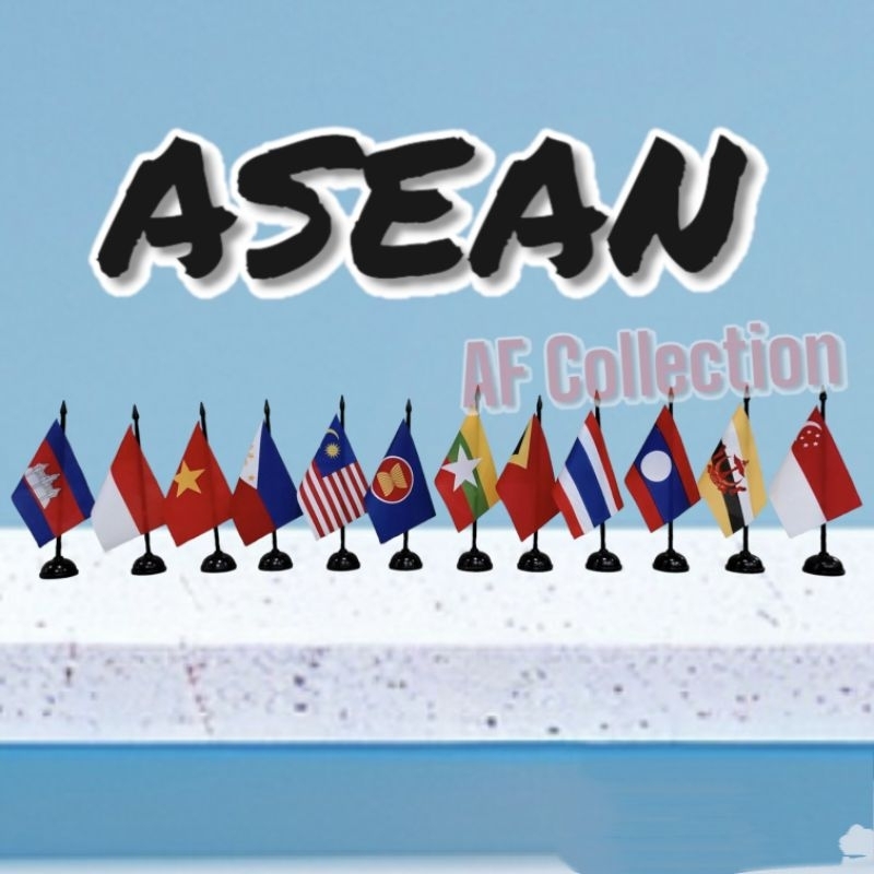 Jual Bendera Meja Anggota ASEAN Plus Tiang Kayu | Shopee Indonesia