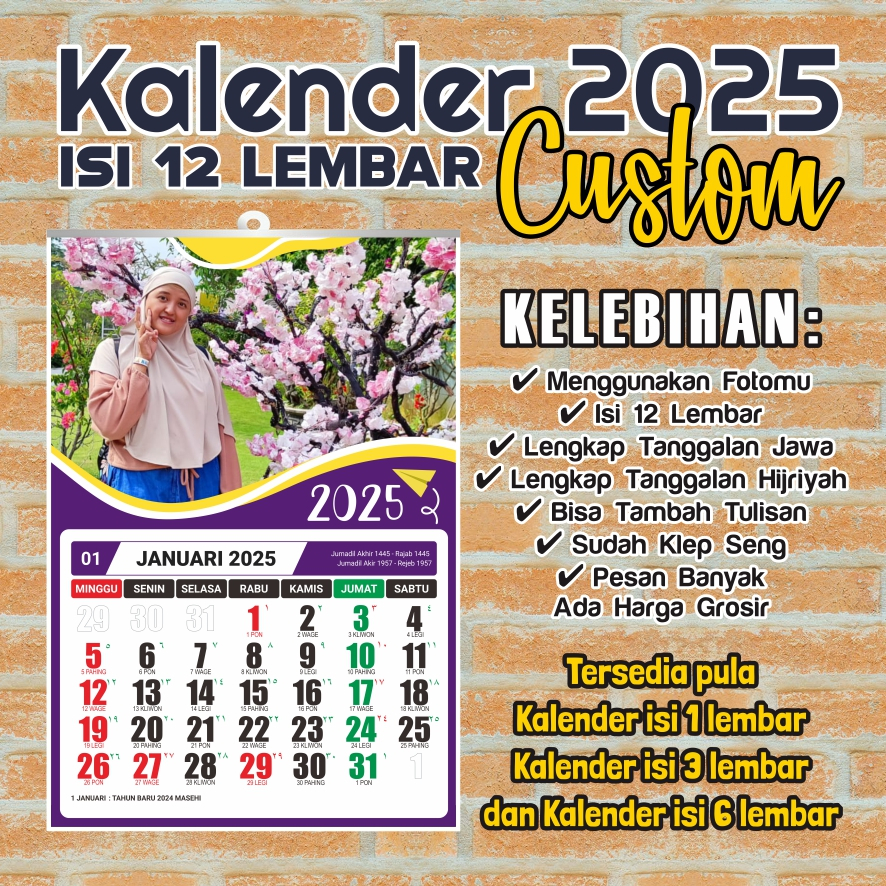 Jual KALENDER CUSTOM ISI 12 LEMBAR | KALENDER DINDING CUSTOM | KALENDER ...