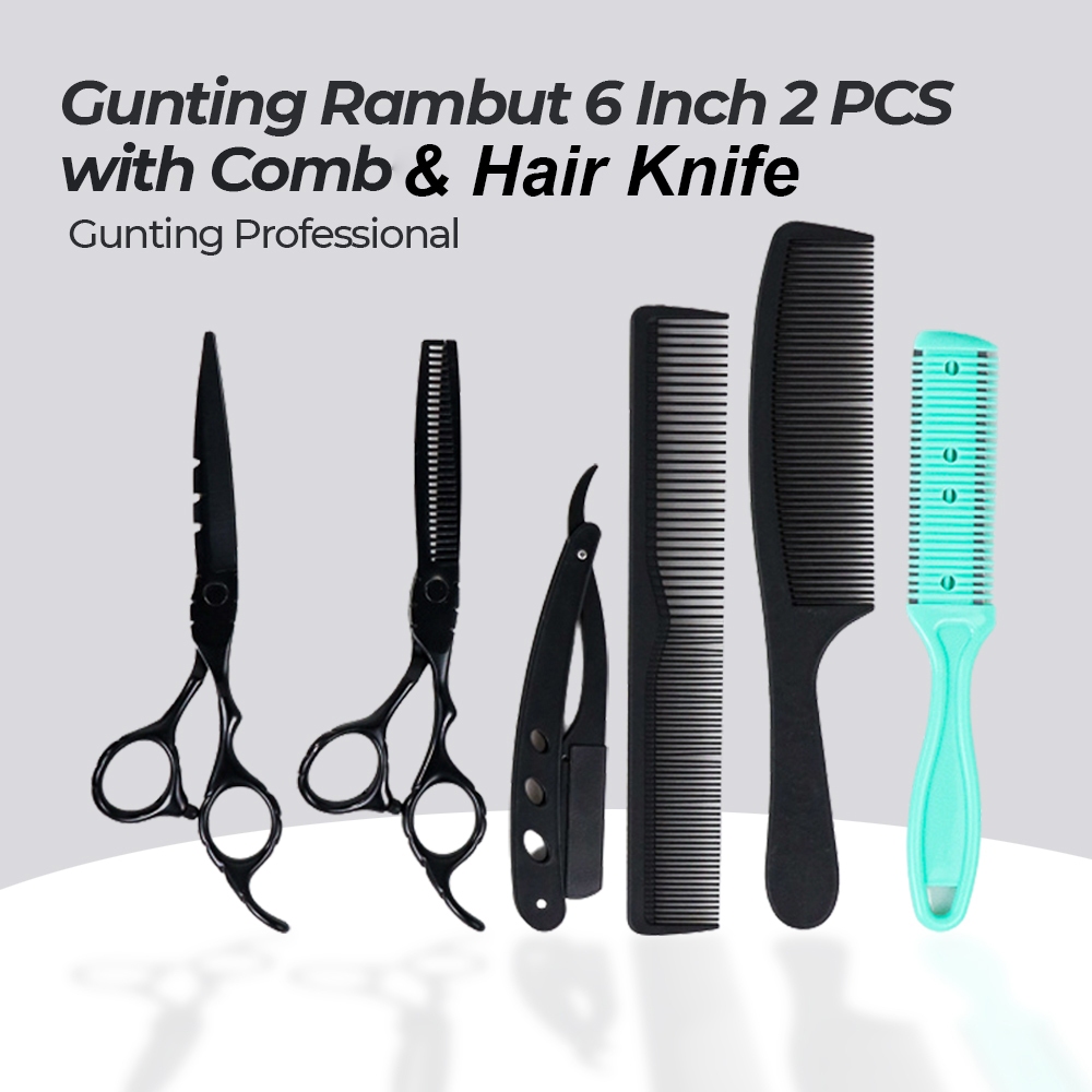 Jual KNIFEZER Gunting Rambut Set Barber Hairdressing 6Inch 2PCS - 440C ...