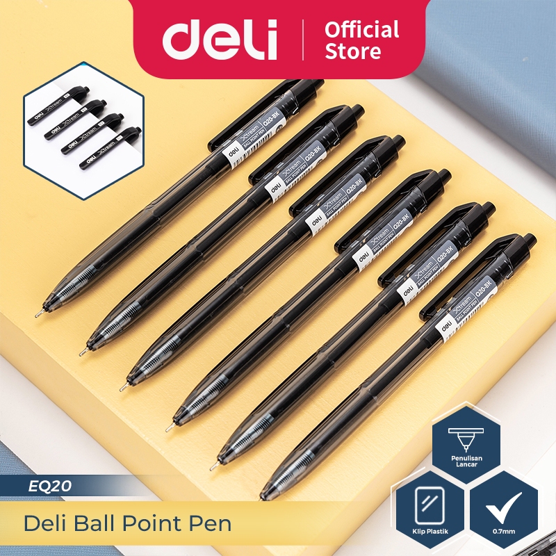 Jual Deli Ballpoint Pen / Bolpoin Pulpen 0.7mm Tinta Hitam Isi 12 pcs Penulisan Halus EQ20-12PCS ...