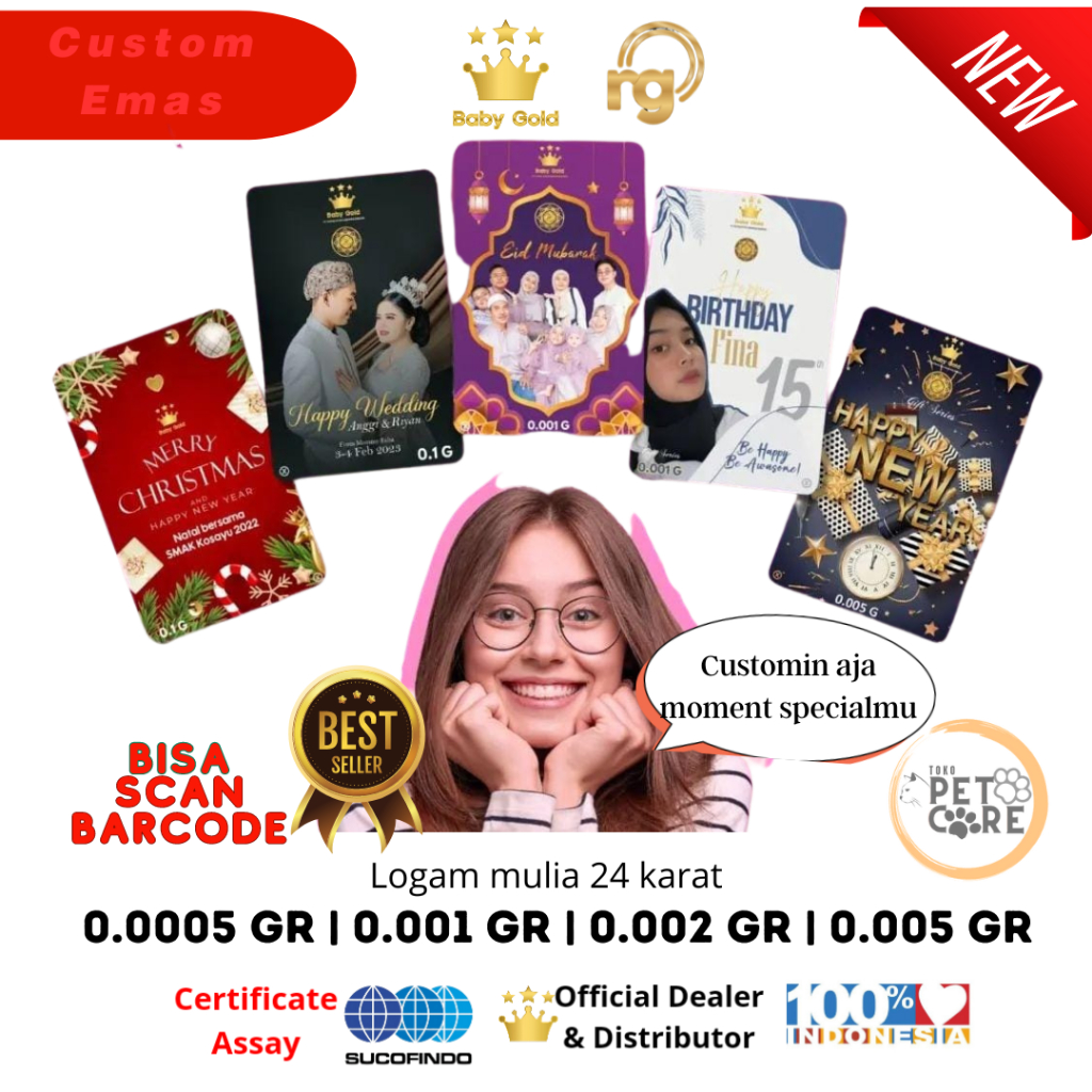 Jual Custom Emas Design Baby Gold Emas Mini 24K 0.0005/0.001/0.002/0. ...