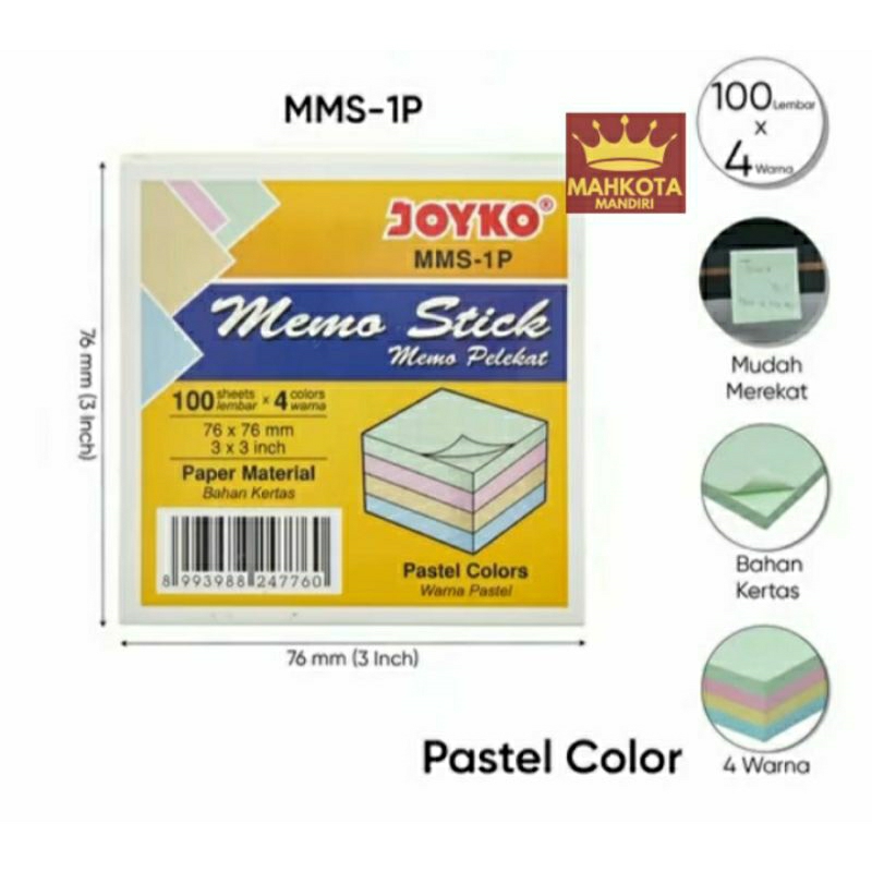 Jual Joyko Memo Srick / Stiky Notes MMS-1 ( 5 Warna ) Memo Tempel ...