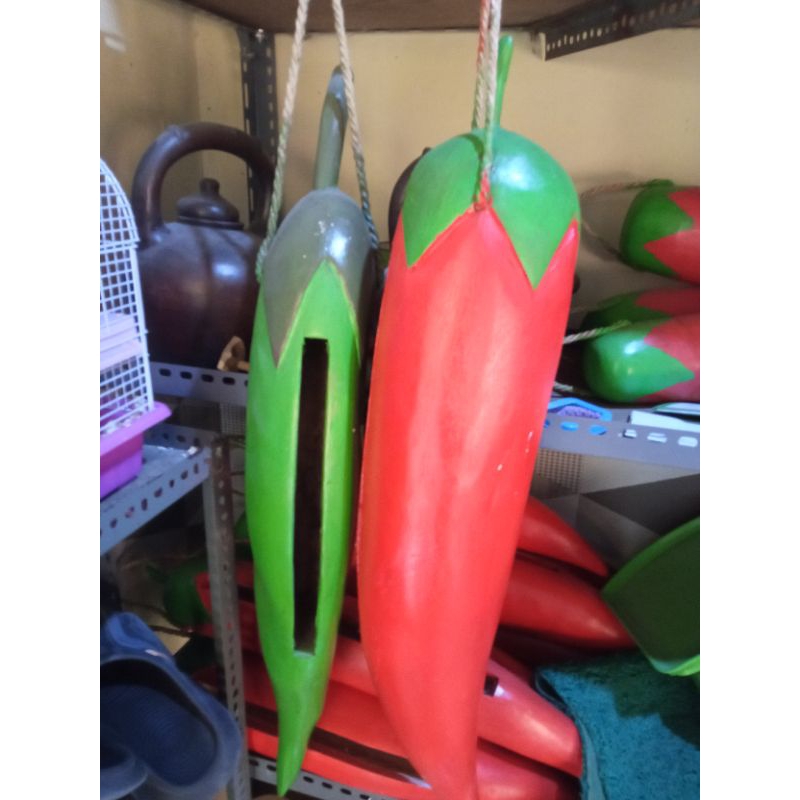 Jual kentongan cabai merah & hijau jumbo dari kayu | Shopee Indonesia