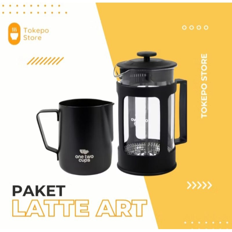 Jual paket latte art one two cup french fres milk jug 360ml | Shopee Indonesia