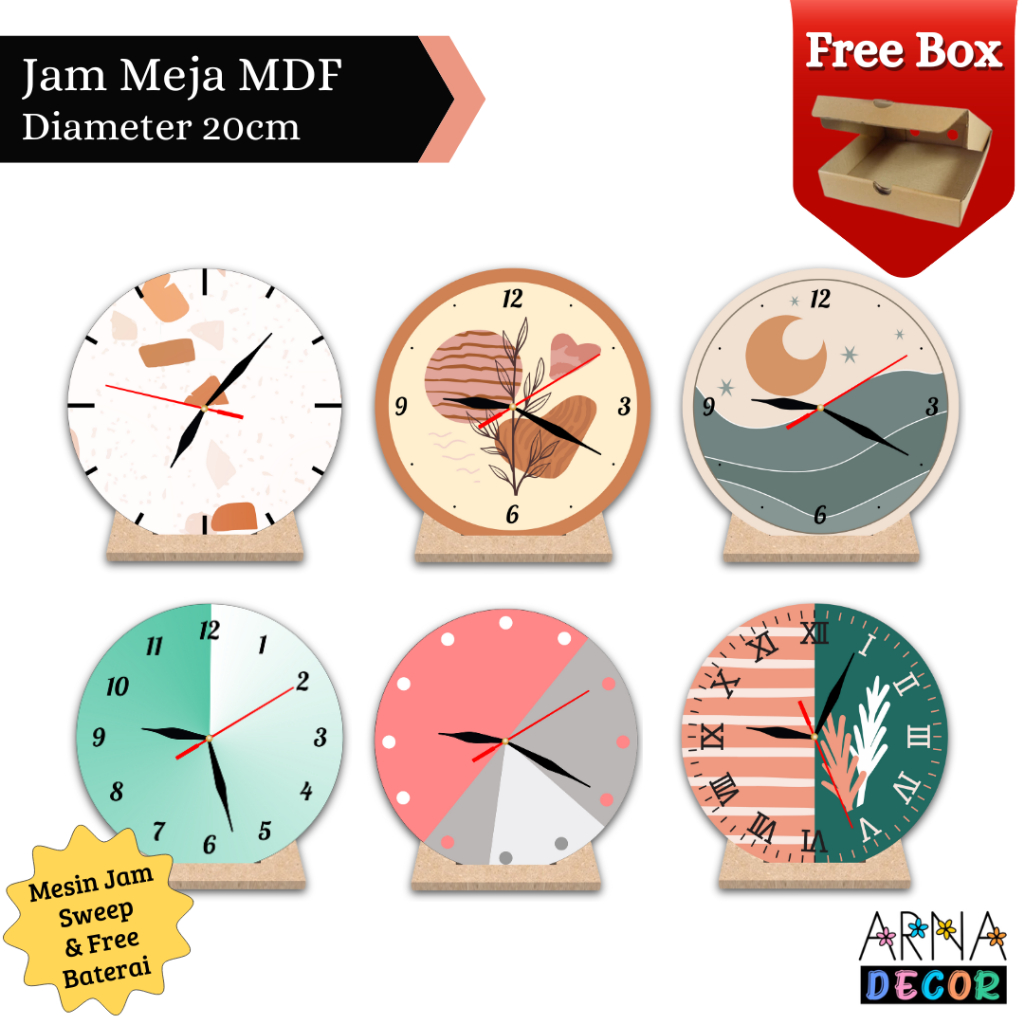Jual Jam Meja Kayu MDF Diameter 20cm Arna Decor | Jam Duduk Unik Motif ...