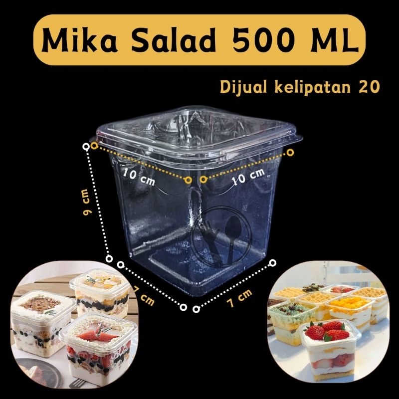 Jual [KELIPATAN 20pc] mika ms500 / mika puding persegi / mika dessert / mika salad buah / mika ...