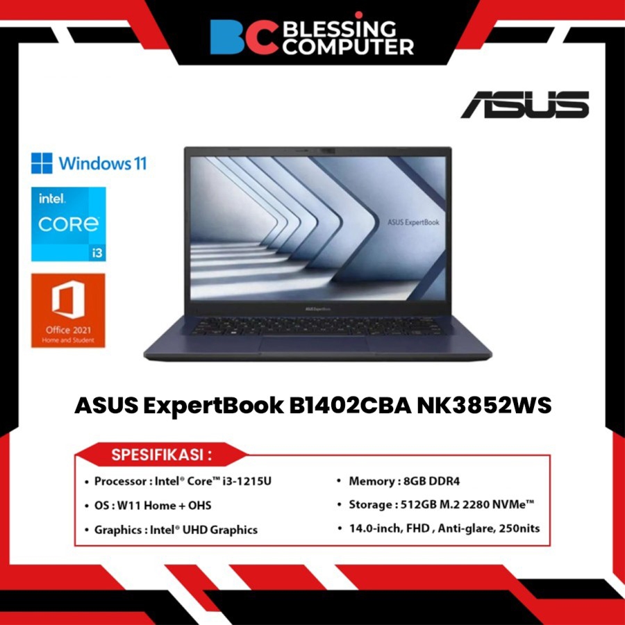 Jual ASUS ExpertBook B1402CBA NK3852WS Core i3 1215U 8GB 512GB W11 OHS ...