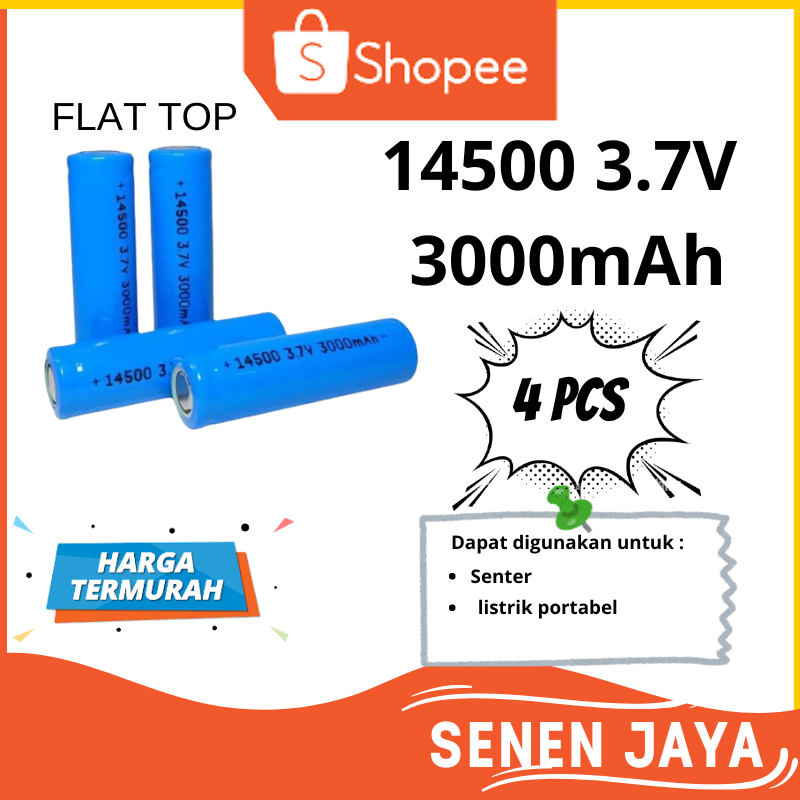 Jual PROMO!! Baterai 14500 3000mAh 3.7V Rechargeable FLAT TOP Baterai ...