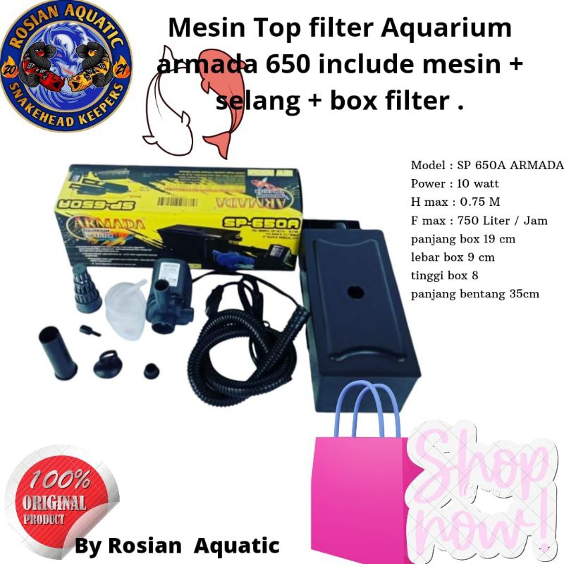 Jual Mesin Top filter Aquarium armada 650 include mesin + selang + box ...