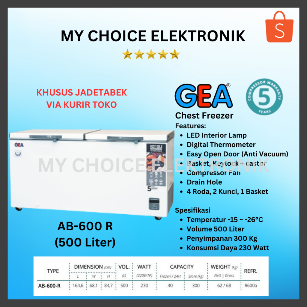 Jual GEA Chest Freezer AB-600R / AB- 600 R (500ltr) | Shopee Indonesia