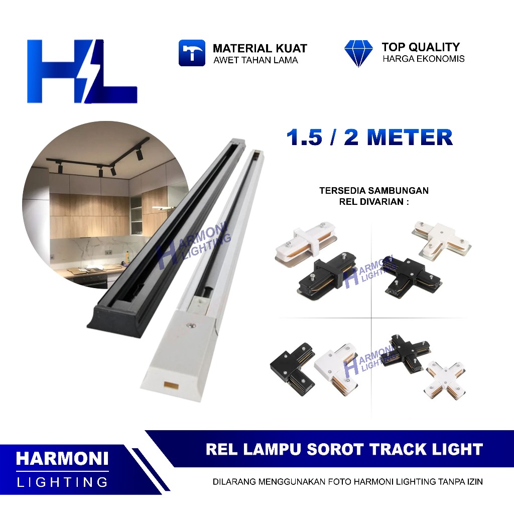 Jual Rel Lampu Sorot 1.5M 2M - Spotlight LED Tracklight Plafon Hitam ...