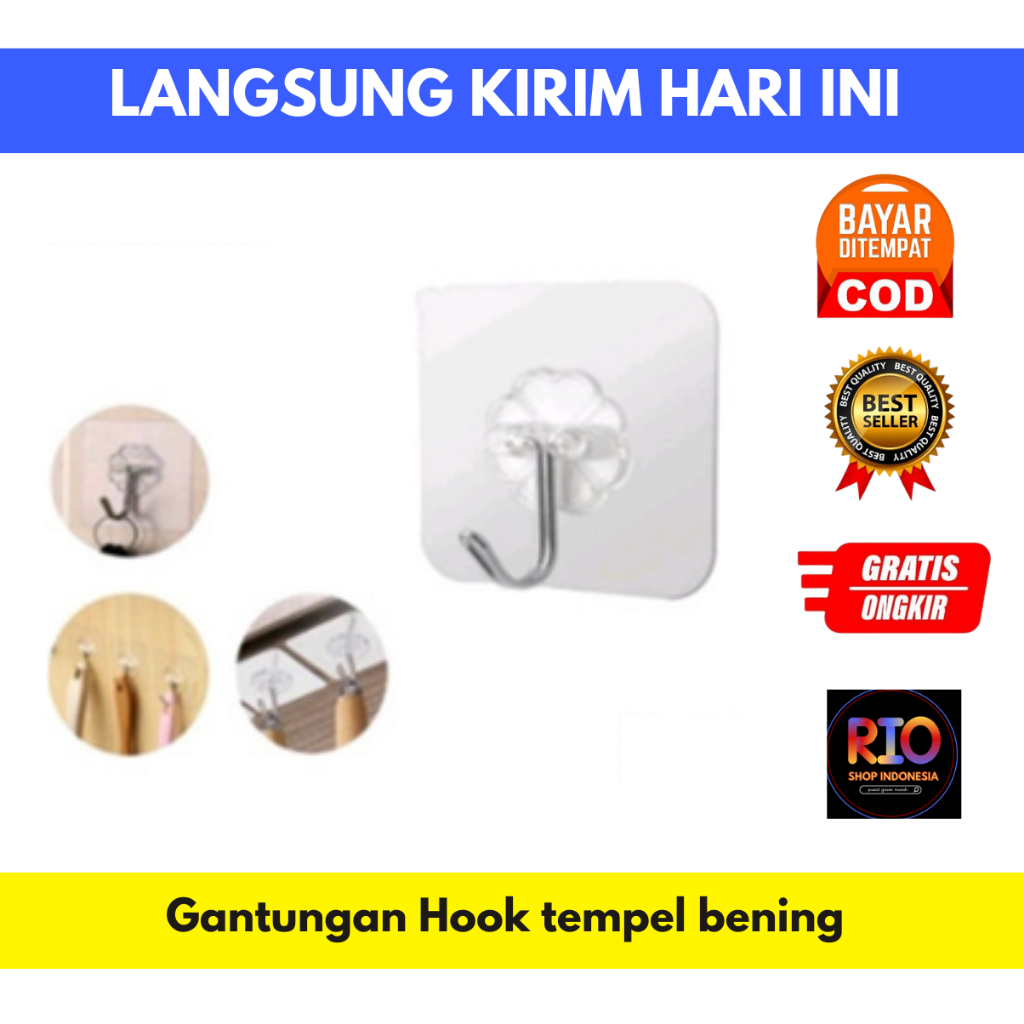 Jual Gantungan Hook tempel bening ISI 1pcs / Powerfull HOOK tempel ...