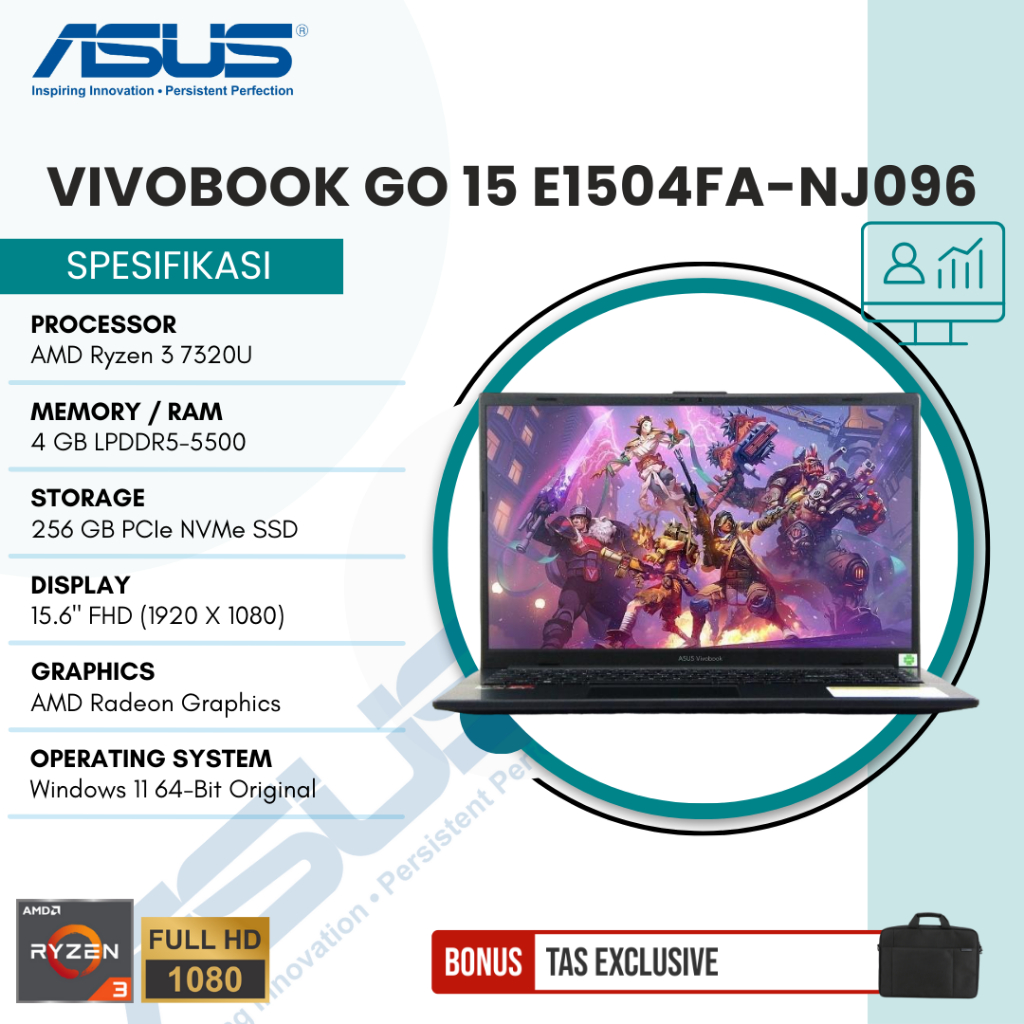 Jual ASUS SLIM VIVOBOOK GO 15 E1504FA-NJ096 - AMD RYZEN 3 7320U - 4GB ...