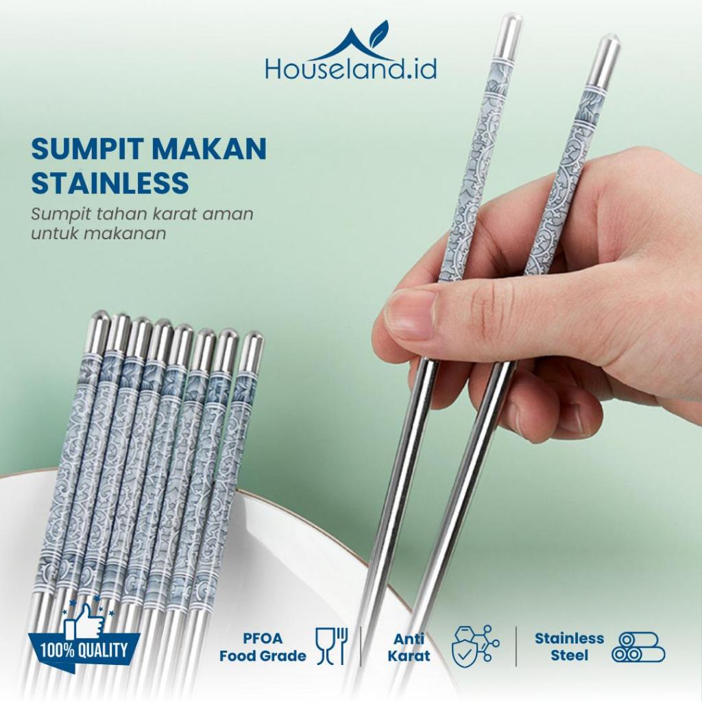 Jual Houseland Sumpit Stainless Isi 5 Pasang Sumpit Mie Sumpit Pipih ...