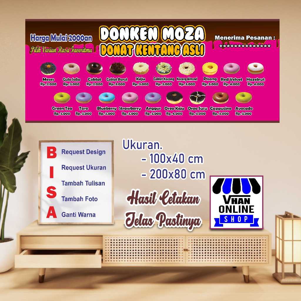 Jual Custom Banner Spanduk Jualan Donat Dengan Varian Rasa Banyak ...