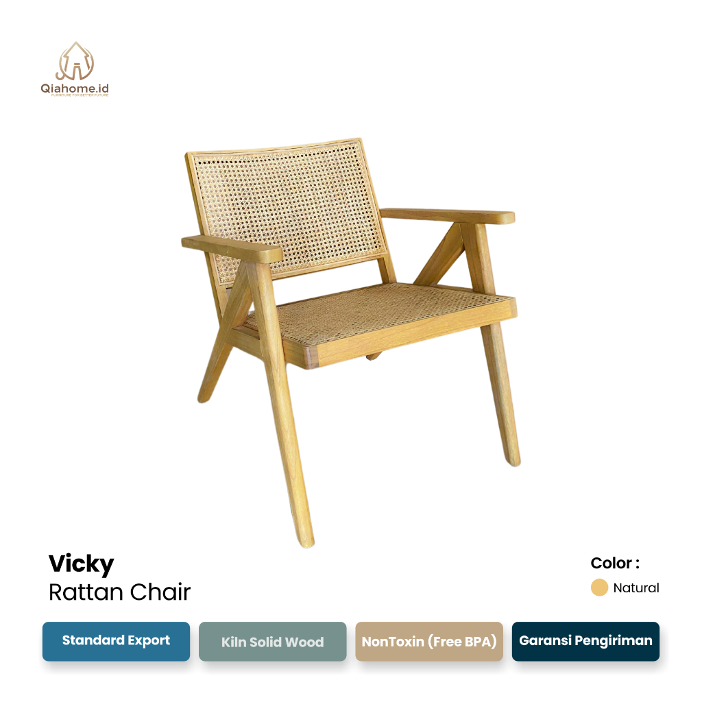 Jual Qiahome.id Vicky Rattan Chair Kursi Caffee Kursi Kayu Solid Kursi ...