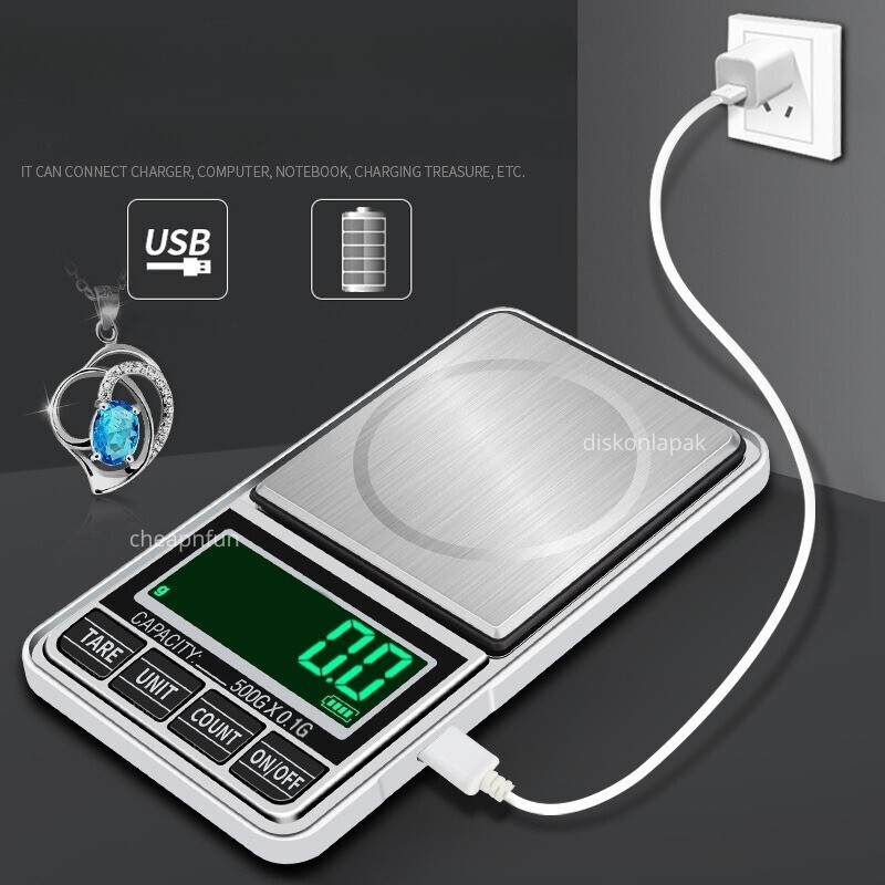 Jual Timbangan Emas USB Charge 500gr 0.1gr Bisa 2 Mode Power Timbangan ...