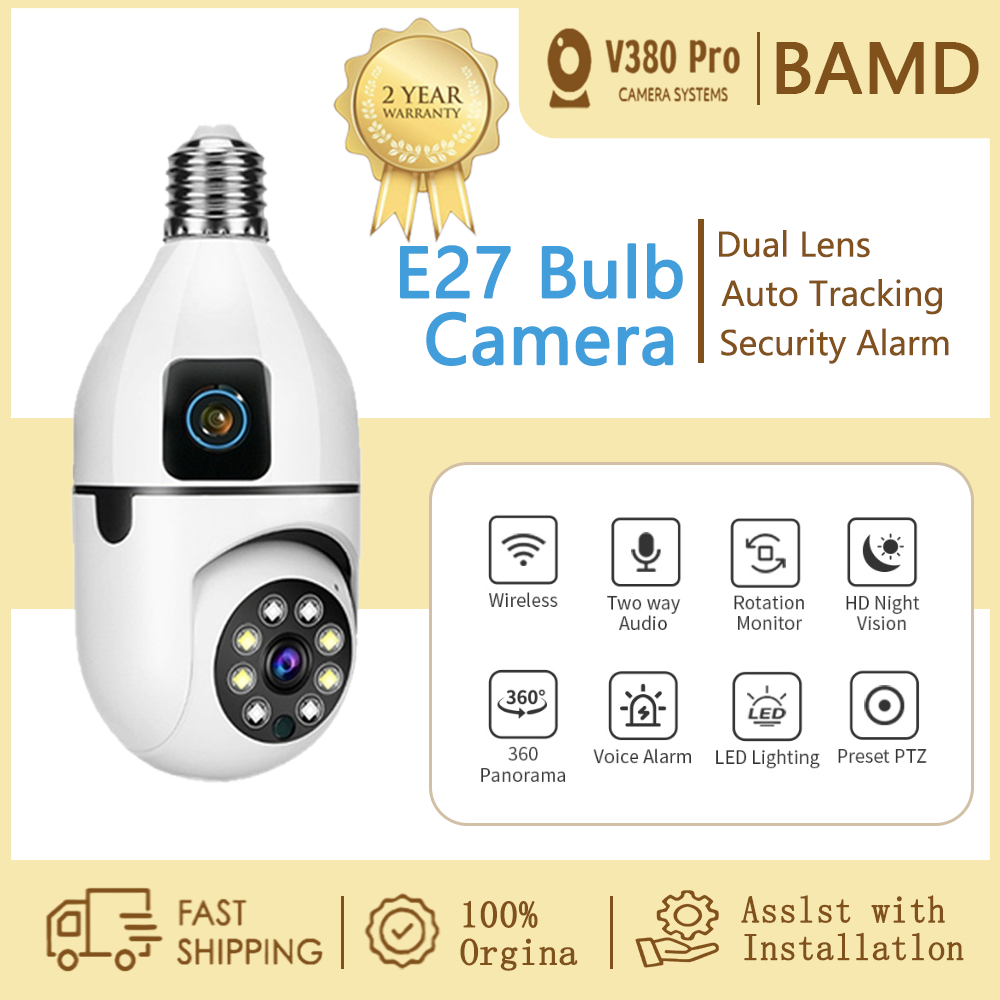 Jual Kamera V380 E27 Kamera Keamanan IP Lensa Ganda 4MP PTZ Pengawasan 360° Kamera CCTV Suara ...