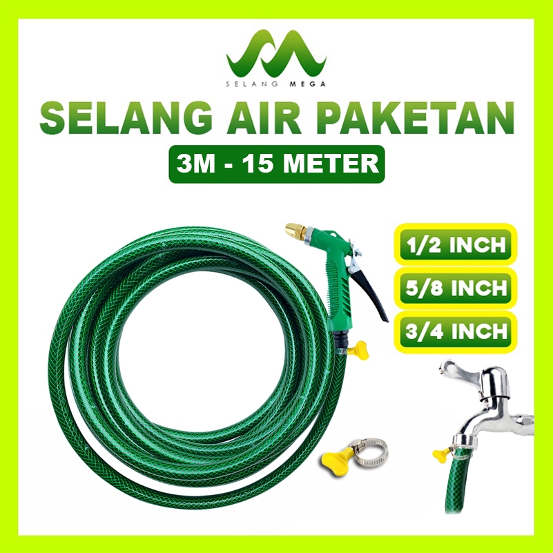 Jual MEGA Sepaket Semprotan Selang Air Cuci Motor 15 Meter 1/2 5/8 3/4 ...