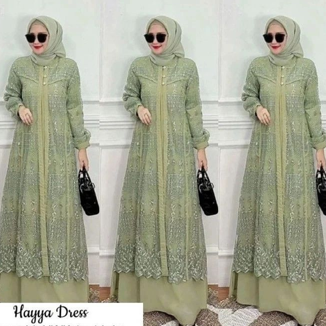 Jual Hayya Dress Brukat Tulle Gamis Pesta Muslim Dress Murah Gamis ...